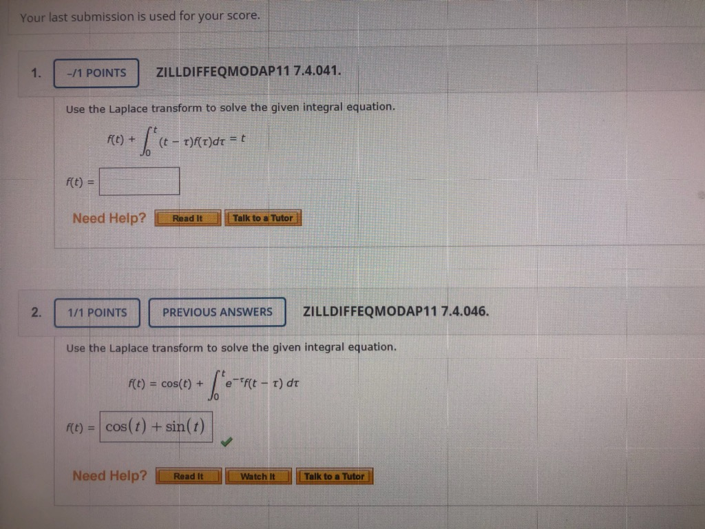 Solved Your last submission is used for your score. -/1 | Chegg.com