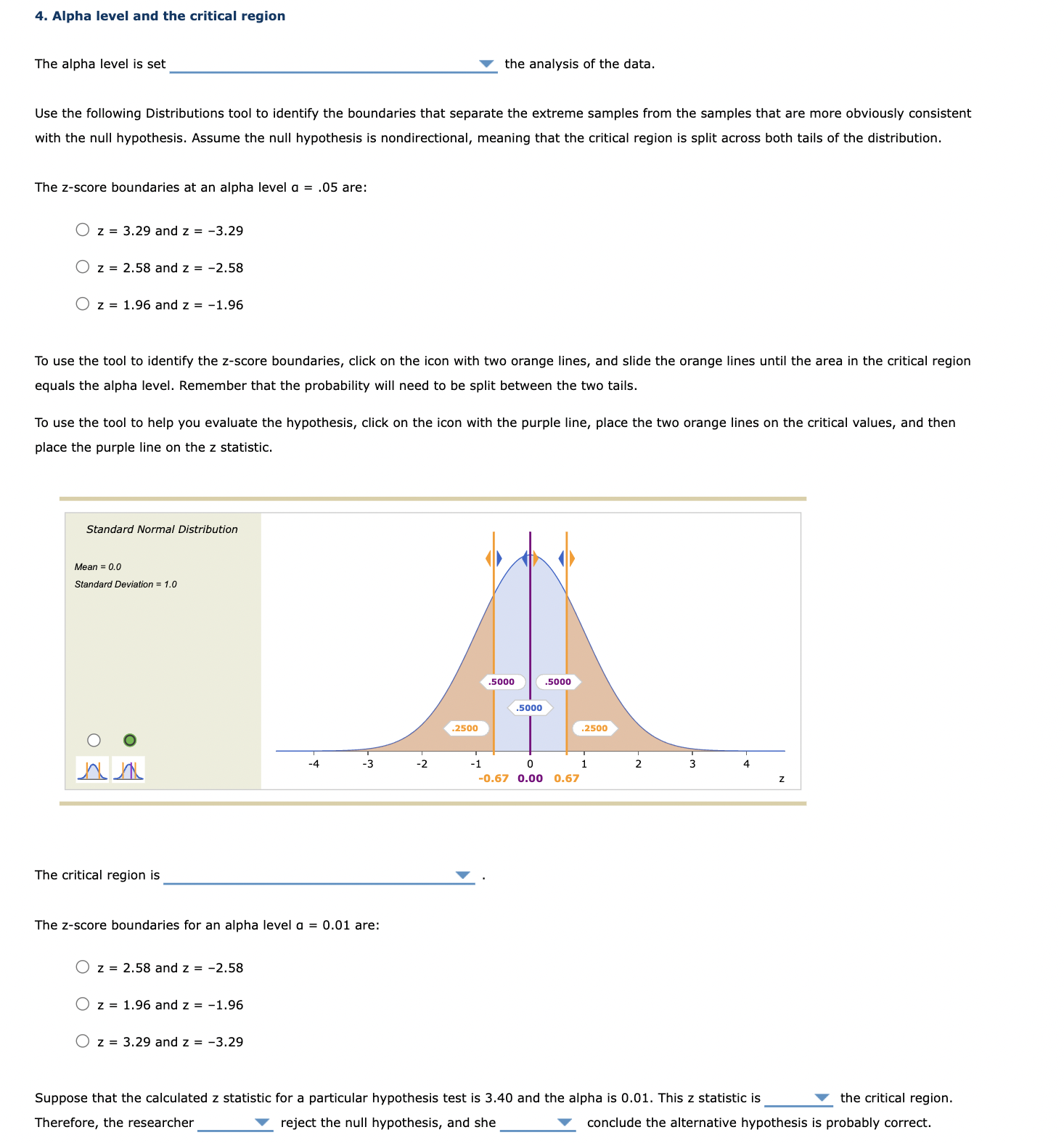 Solved 4. Alpha level and the critical region The alpha | Chegg.com