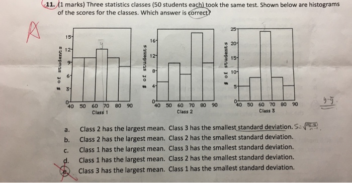 Solved 11.11 marks) Three statistics classes (50 students | Chegg.com