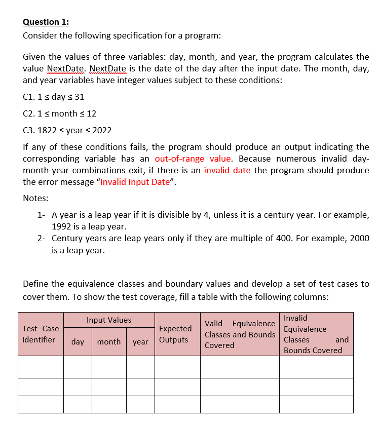 Solved Question 1: Consider the following specification for | Chegg.com