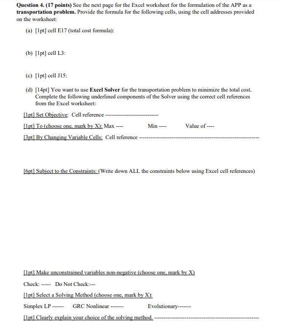 Solved Question 4. (17 points) See the next page for the | Chegg.com