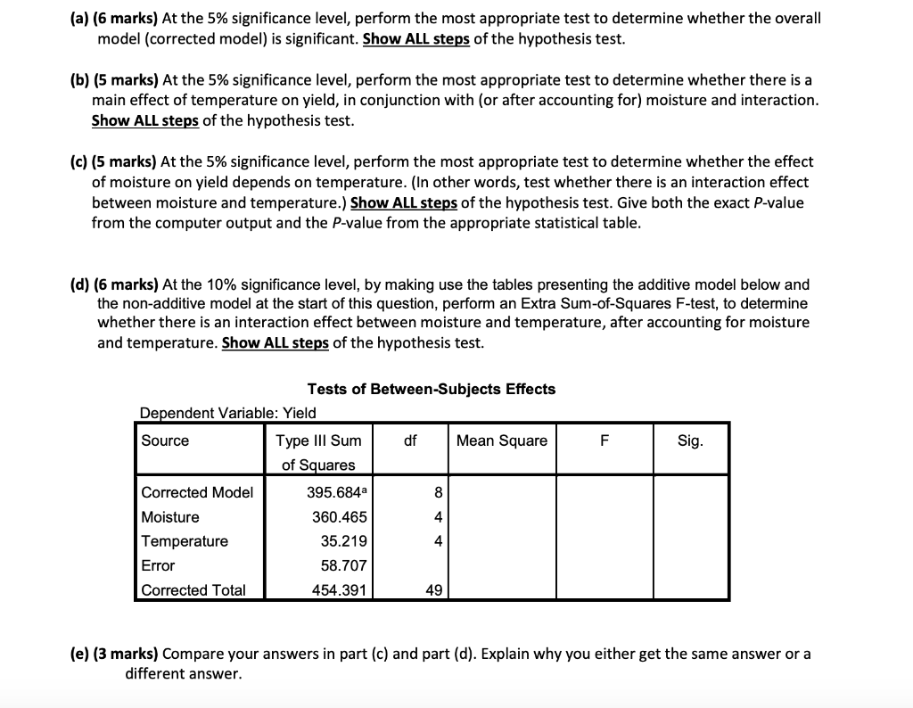 Solved (a) (6 marks) At the 5% significance level, perform | Chegg.com