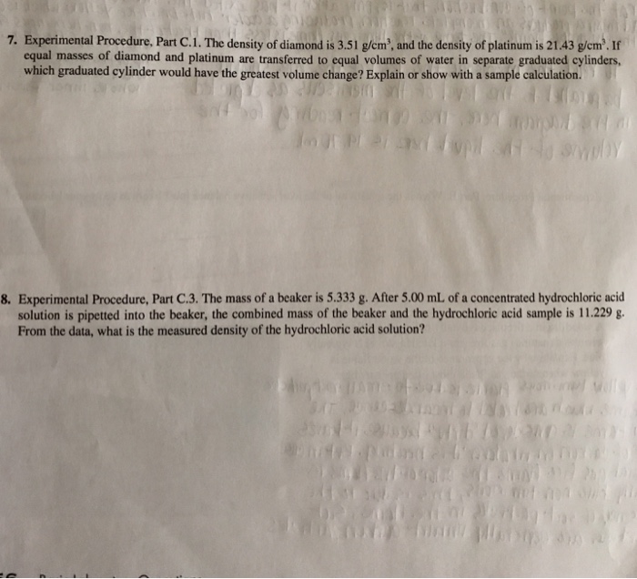 Solved Experimental Procedure. Part C. 1. The density of | Chegg.com