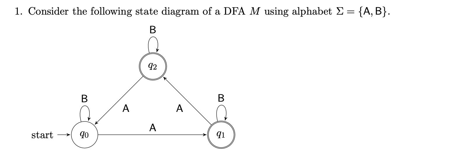 Solved 1. Consider the following state diagram of a DFA M | Chegg.com