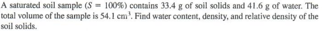Solved A saturated soil sample (S=100%) contains 33.4 g of | Chegg.com