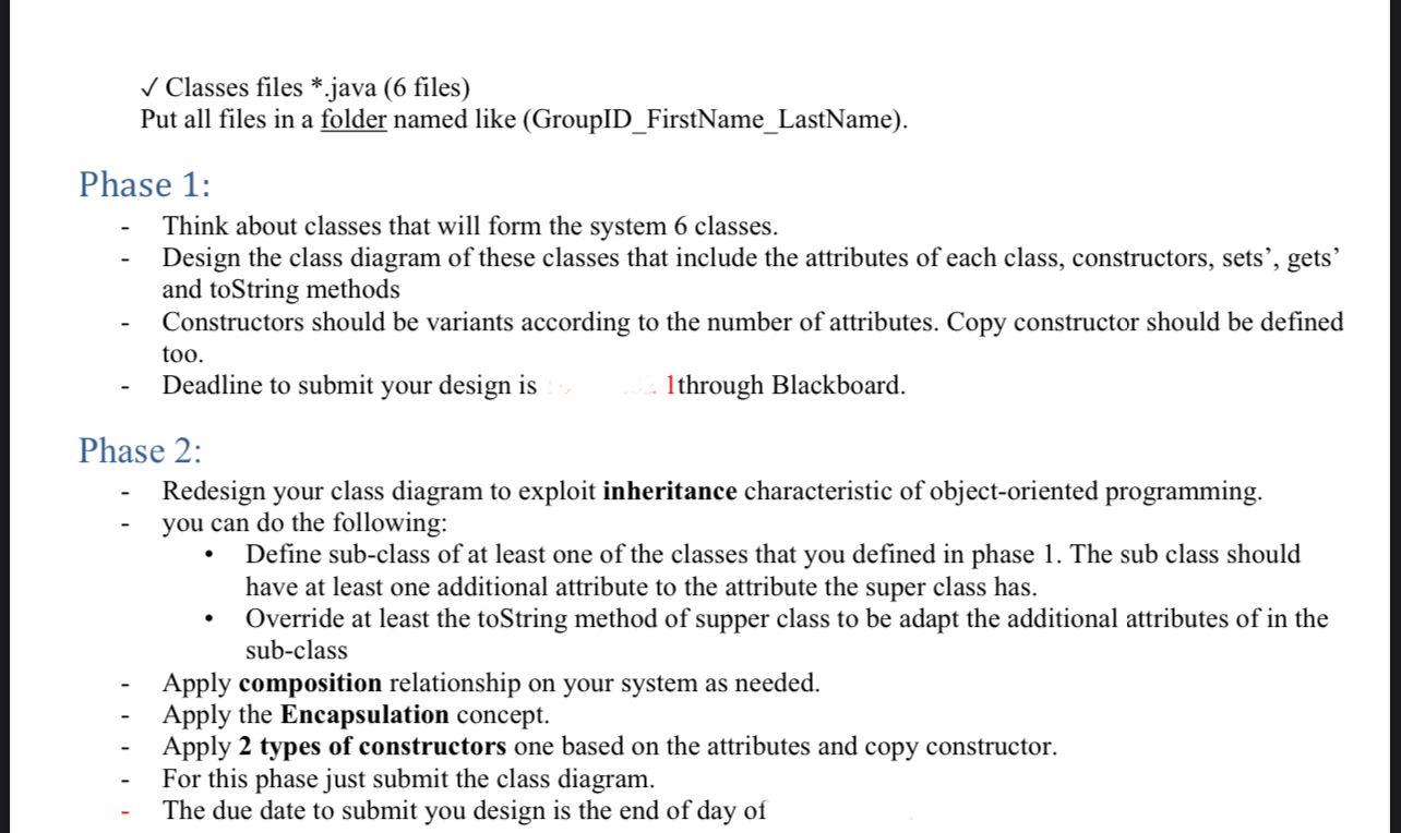 Solved in java OOP Draw each UML of the 6 classes and show | Chegg.com