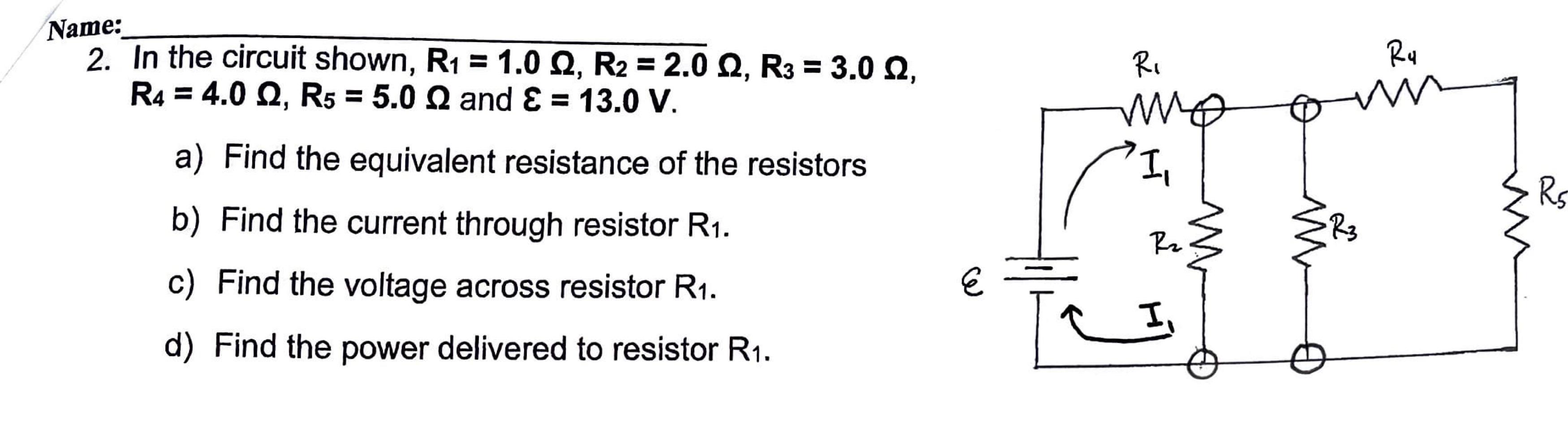 Solved 2. In the circuit shown, R1=1.0Ω,R2=2.0Ω,R3=3.0Ω, | Chegg.com