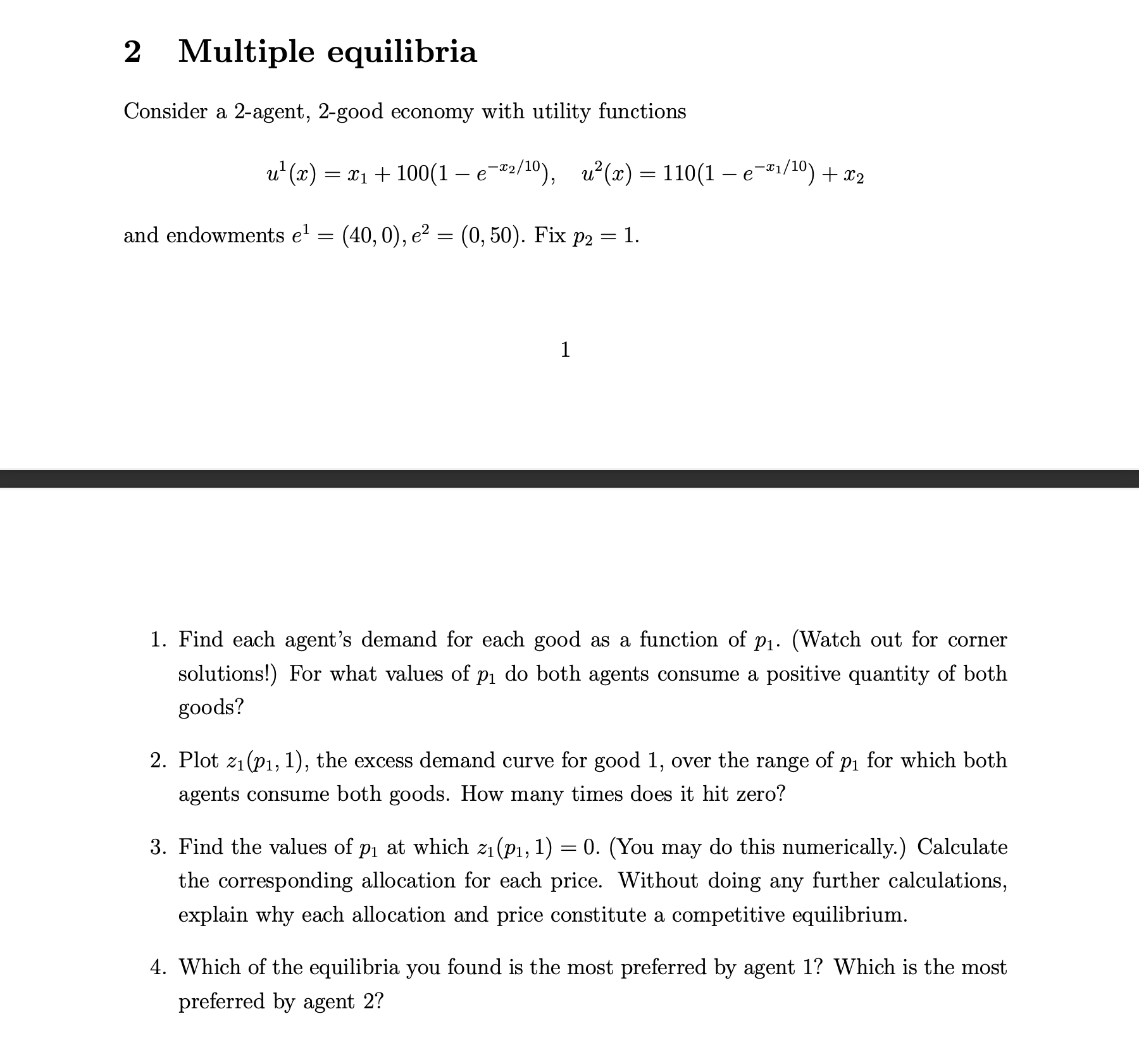 2 Multiple equilibria Consider a 2-agent, 2-good | Chegg.com