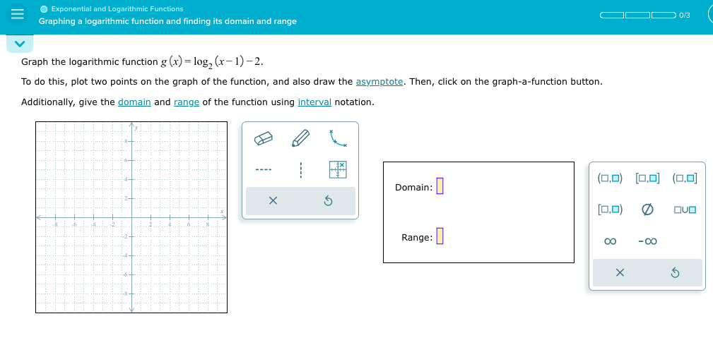 Solved Graph the logarithmic function g(x)=log2(x−1)−2. To | Chegg.com