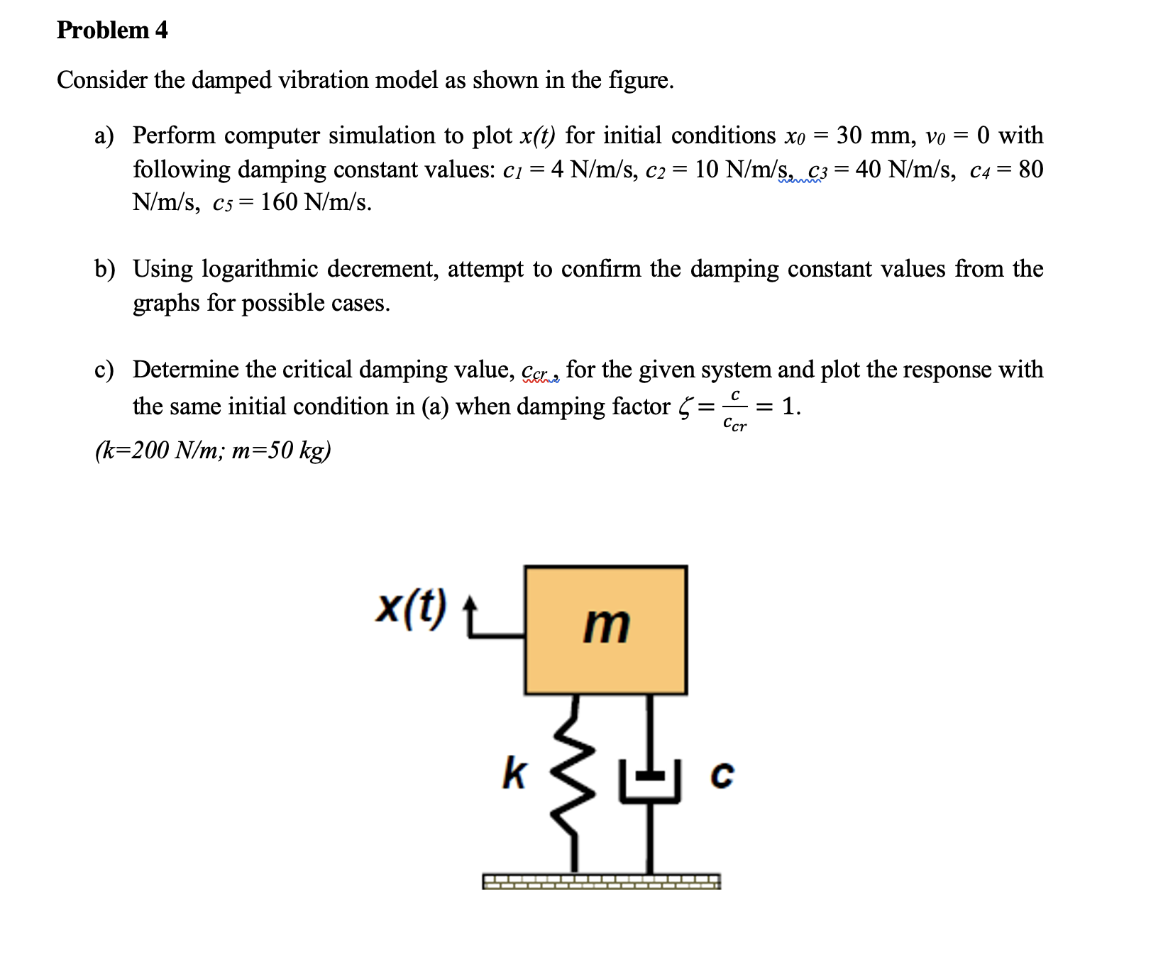 Solved Consider the damped vibration model as shown in the | Chegg.com