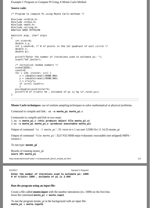 Solved Example C Program to Compute Pl Using A Monte Carlo | Chegg.com Solved Example C Program to Compute Pl Using A Monte Carlo | Chegg.com