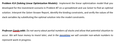 Solved Problem #7 (Developing Linear Optimization Models): A | Chegg.com