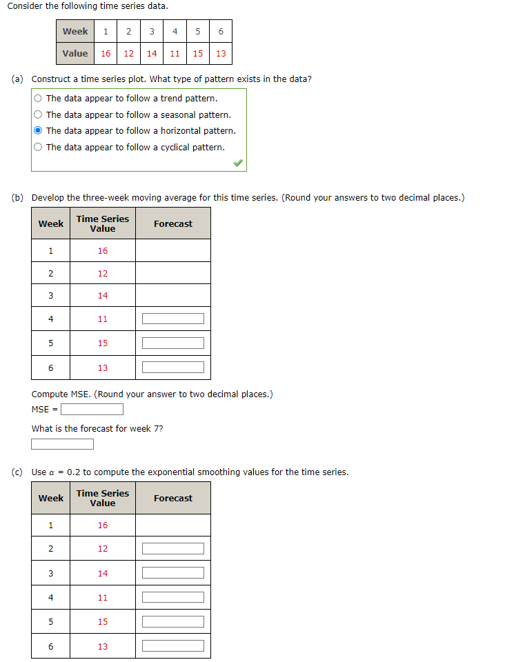 Solved Consider the following time series data. (a) | Chegg.com