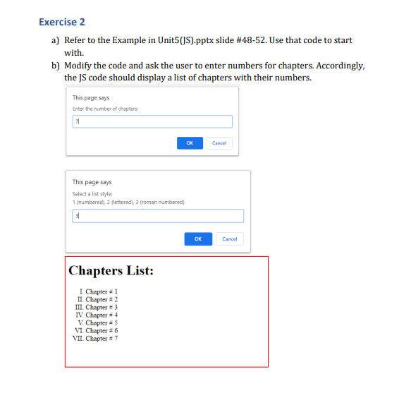 Solved Exercise 2 a) Refer to the Example in Unit5(JS).pptx | Chegg.com