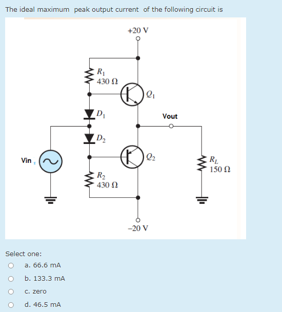 Solved The ideal maximum peak output current of the | Chegg.com