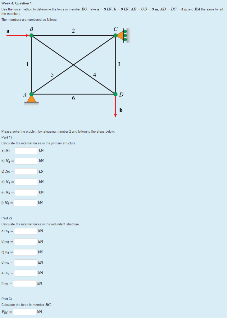 Solved Week 4, Question 1 CD 3 m, AD Use the force method to | Chegg.com