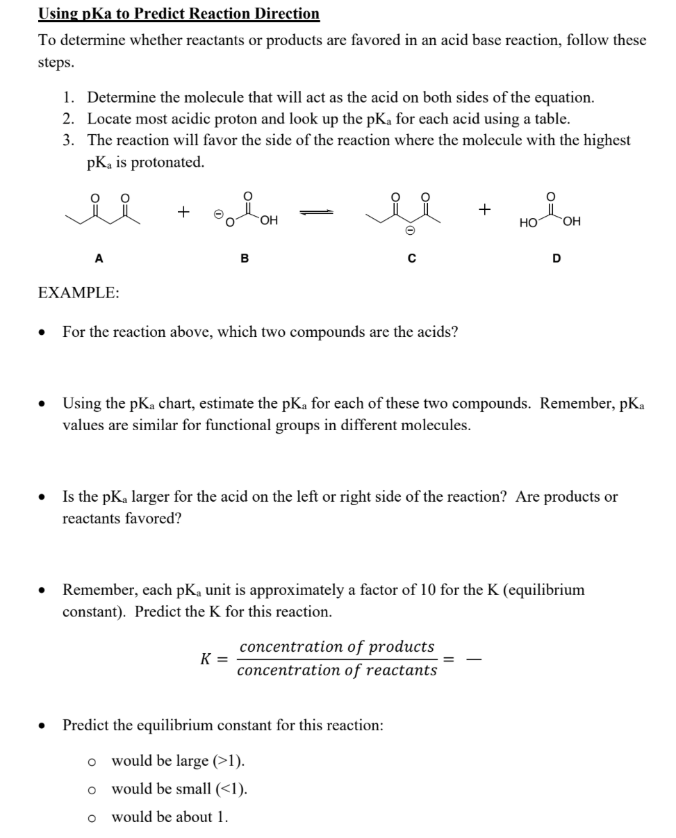 Using pKa to Predict Reaction Direction To determine | Chegg.com