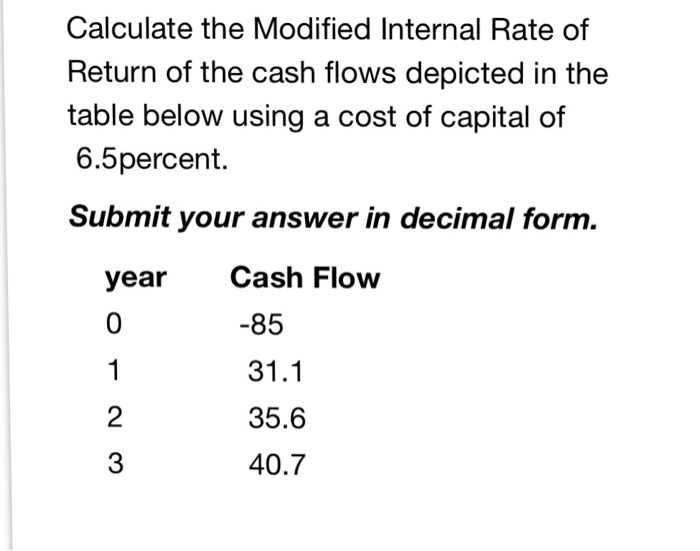 Solved Calculate the Modified Internal Rate of Return of the | Chegg.com