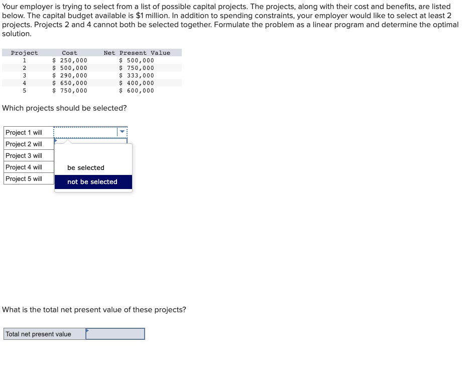 Solved Your employer is trying to select from a list of | Chegg.com