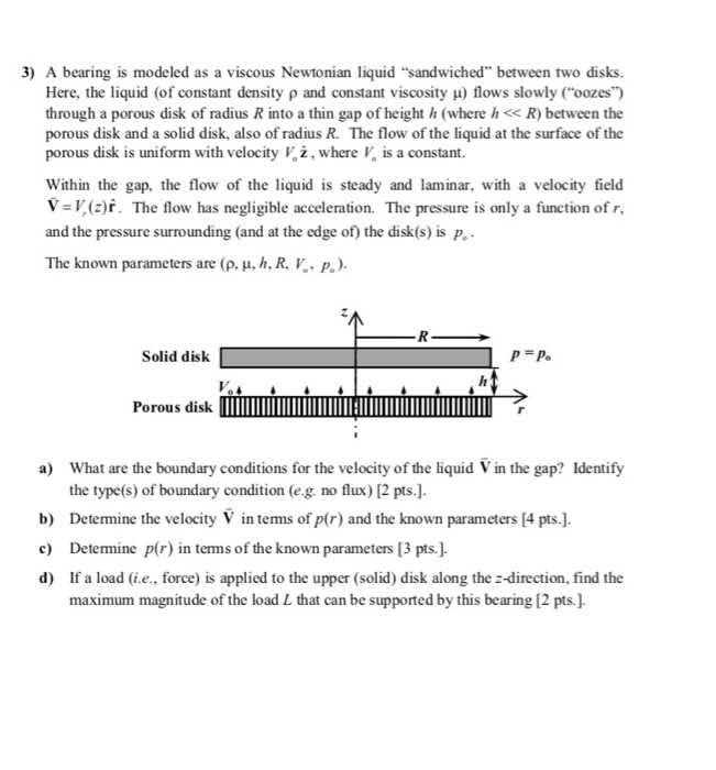 Solved 3) A bearing is modeled as a viscous Newtonian liquid | Chegg.com