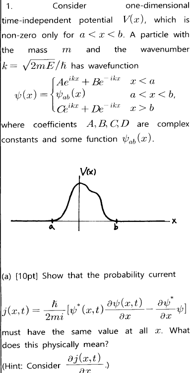 Solved mass m т 1. Consider one-dimensional time-independent | Chegg.com