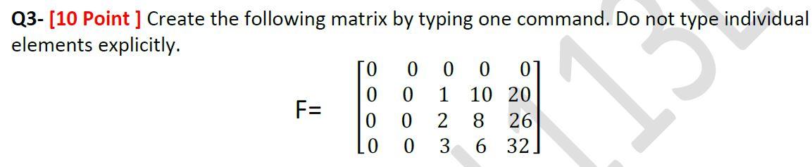 Solved Q3- [10 Point ] Create the following matrix by typing | Chegg.com