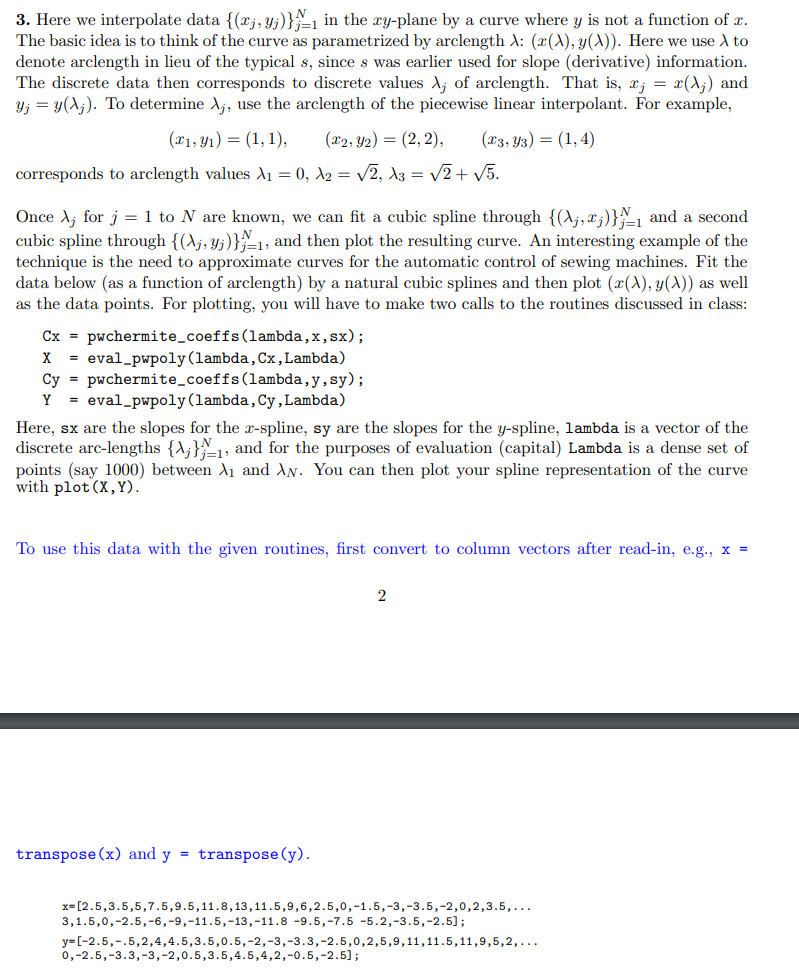 3. Here we interpolate data {(xj,yj)}j=1N in the | Chegg.com