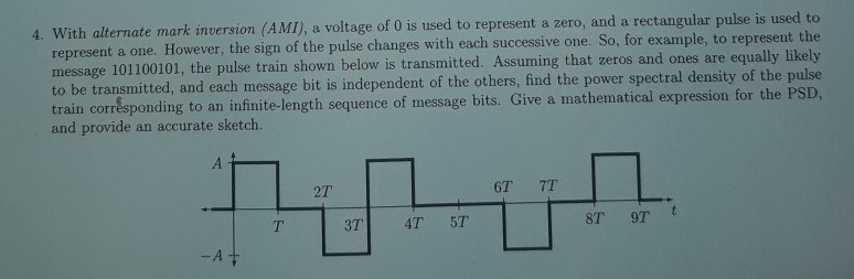 Solved 4. With alternate mark inversion (AMI), a voltage of | Chegg.com