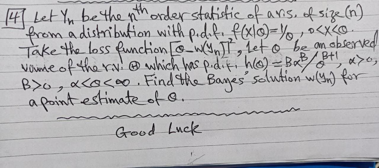 Solved ( 14 Let Yn be the nth order statistic of ans, of | Chegg.com