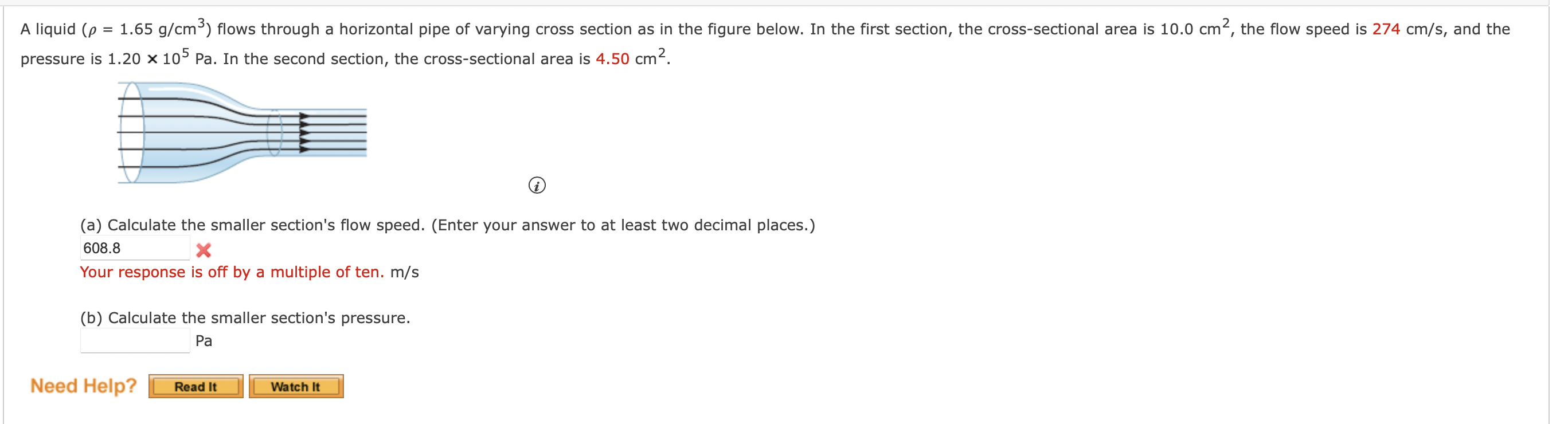 Solved A liquid (𝜌 = 1.65 g/cm3) flows through a horizontal | Chegg.com