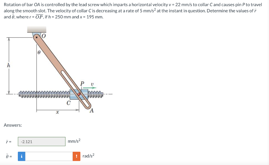 Solved Rotation of bar OA is controlled by the lead screw | Chegg.com