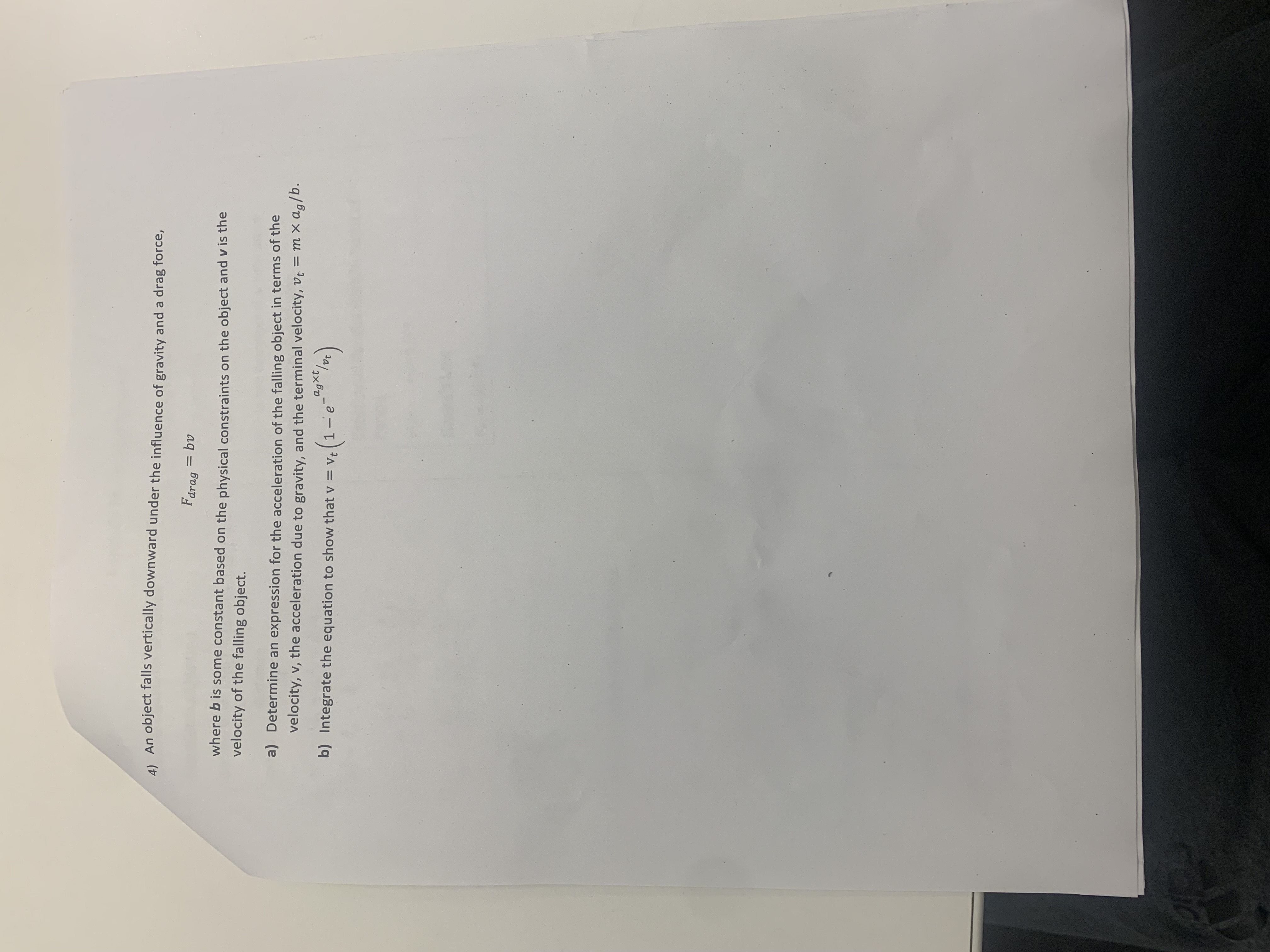 Solved An object falls vertically downward under the | Chegg.com