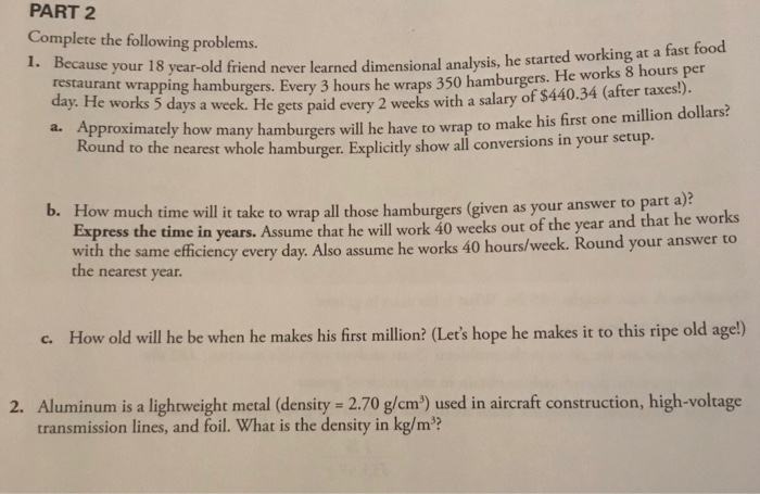 Solved PART 2 Complete the following problems. 1. Because | Chegg.com