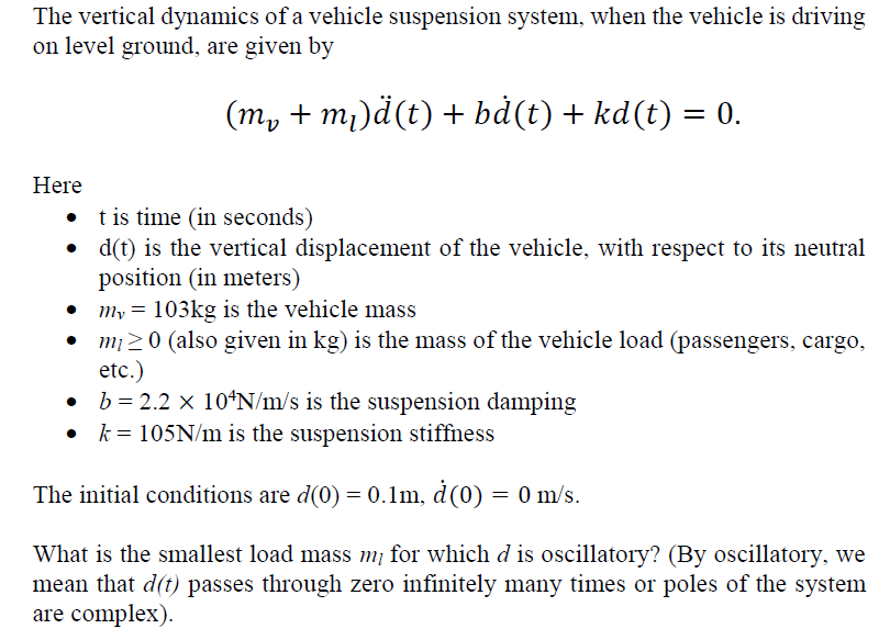 Solved The vertical dynamics of a vehicle suspension system, | Chegg.com