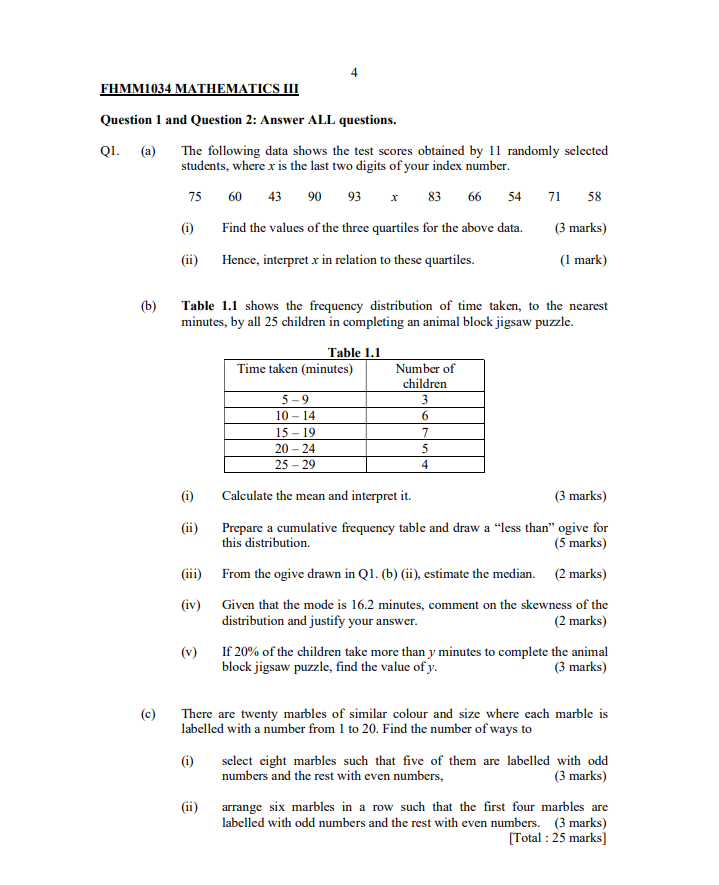 Solved FHMM1034 MATHEMATICS III Question 1 and Question 2: | Chegg.com