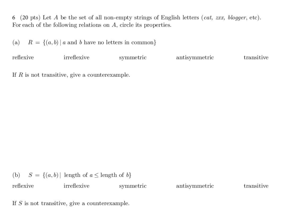 Solved 6 (20 pts) Let A be the set of all non-empty strings | Chegg.com