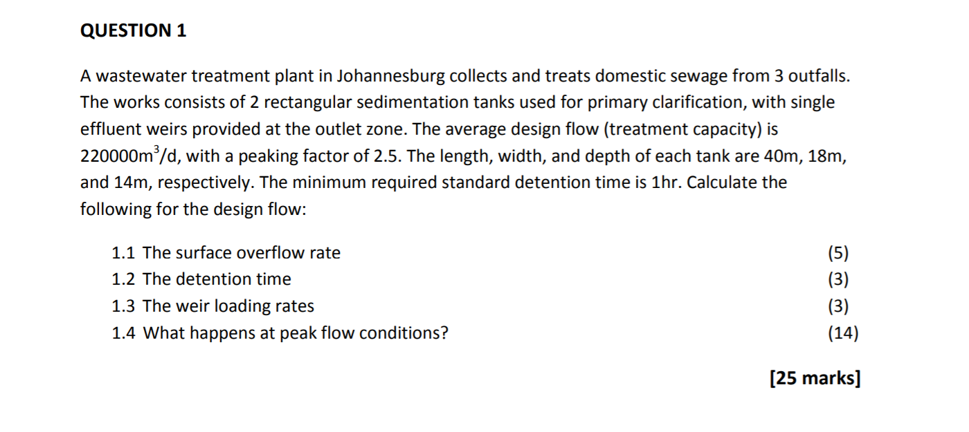 Solved QUESTION 2 Design a rectangular primary sedimentation | Chegg.com