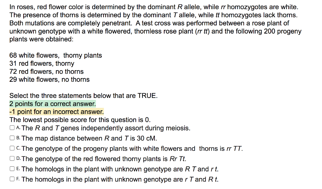 Solved In roses, red flower color is determined by the | Chegg.com
