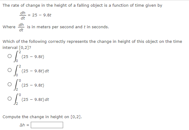 Solved The rate of change in the height of a falling object | Chegg.com