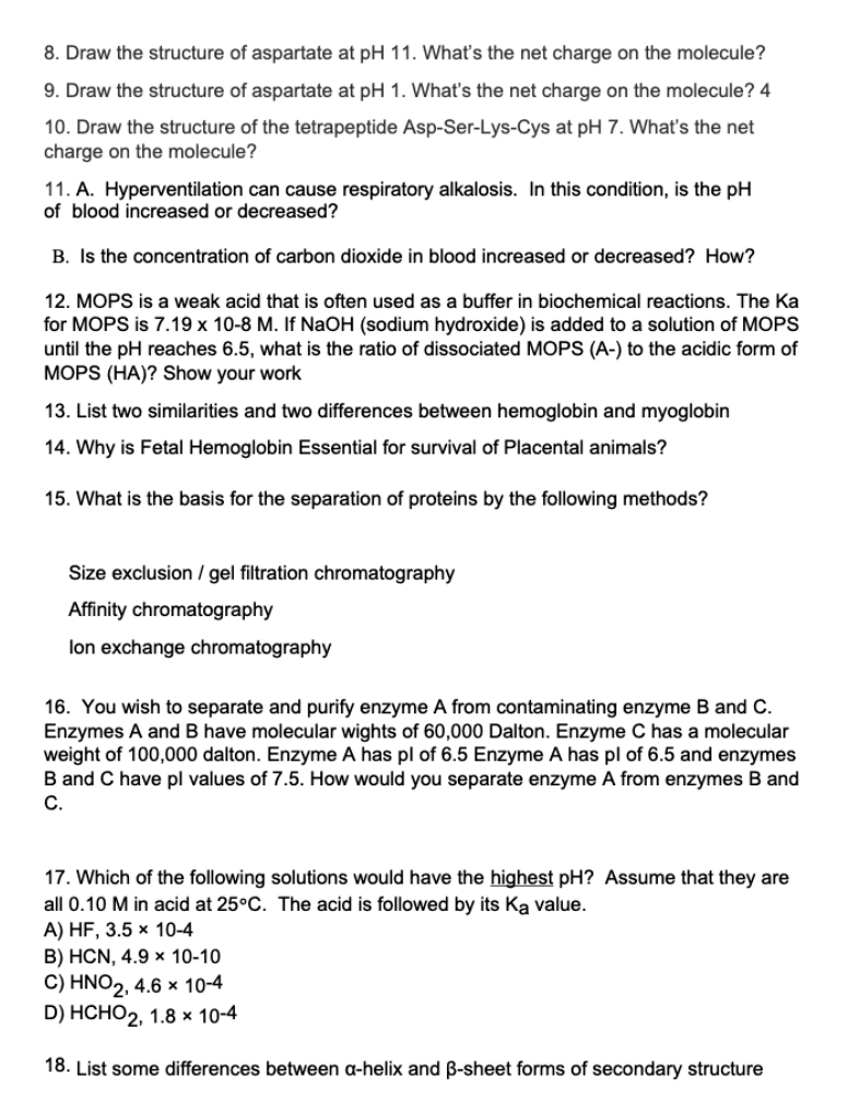 Solved 8. Draw the structure of aspartate at pH 11. What's | Chegg.com