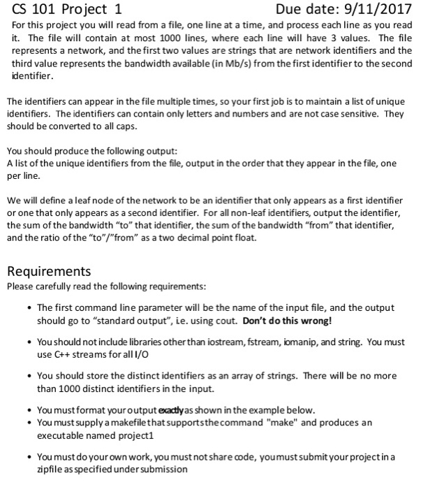 Solved Due date: 9/11/2017 CS 101 Project 1 For this project | Chegg.com