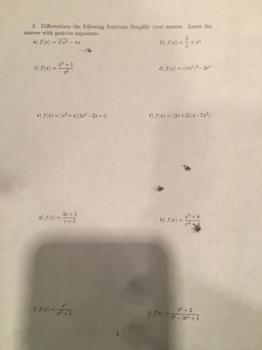 Solved 3. Differentiate the following functions Simplify | Chegg.com
