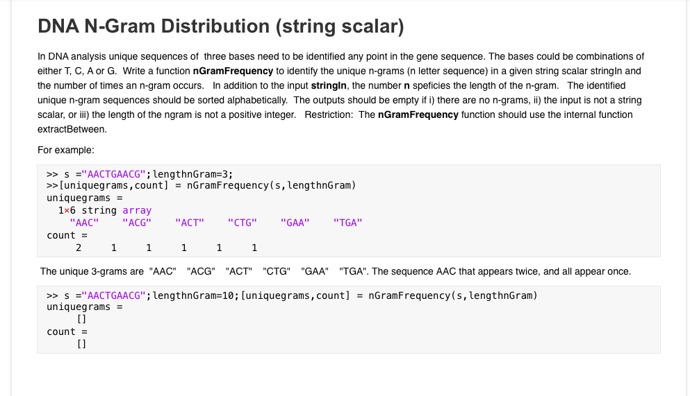 Solved DNA N-Gram Distribution (string scalar) In DNA | Chegg.com