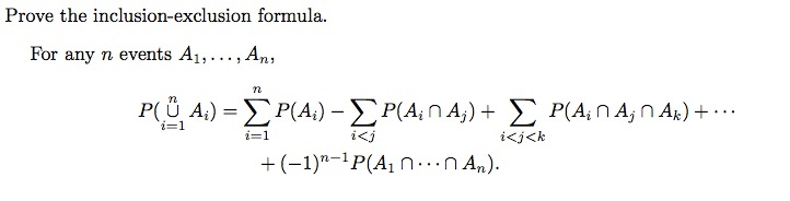 Solved Prove the inclusion-exclusion formula For any n | Chegg.com