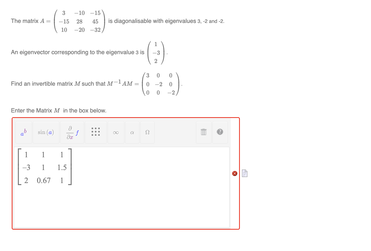 Solved The matrix A=⎝⎛3−1510−1028−20−1545−32⎠⎞ is | Chegg.com