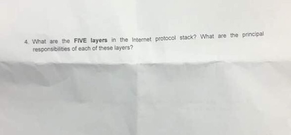 Solved 4 What are the FIVE layers in the Internet protocol | Chegg.com