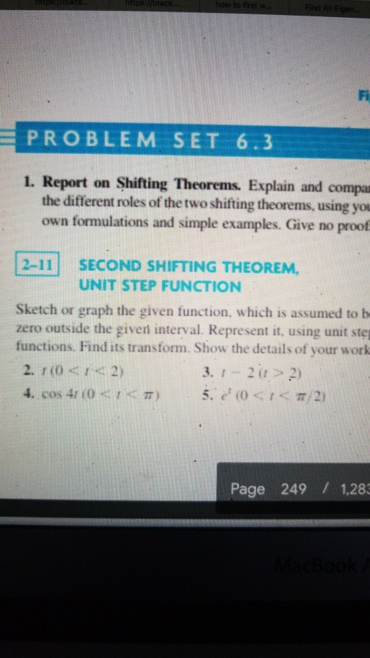 Solved PROBLEM SET 6.3 1. Report on Shifting Theorems. | Chegg.com