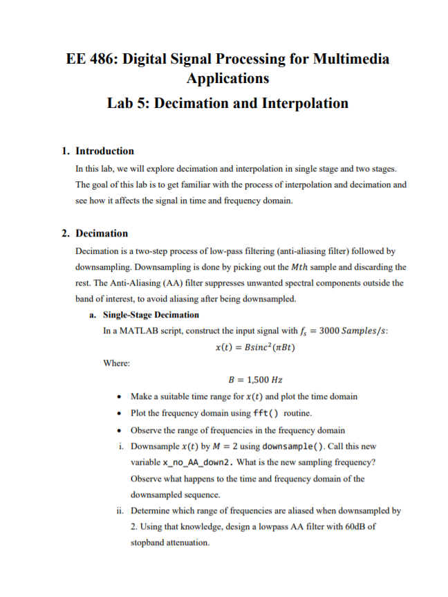 EE 486: Digital Signal Processing for Multimedia | Chegg.com