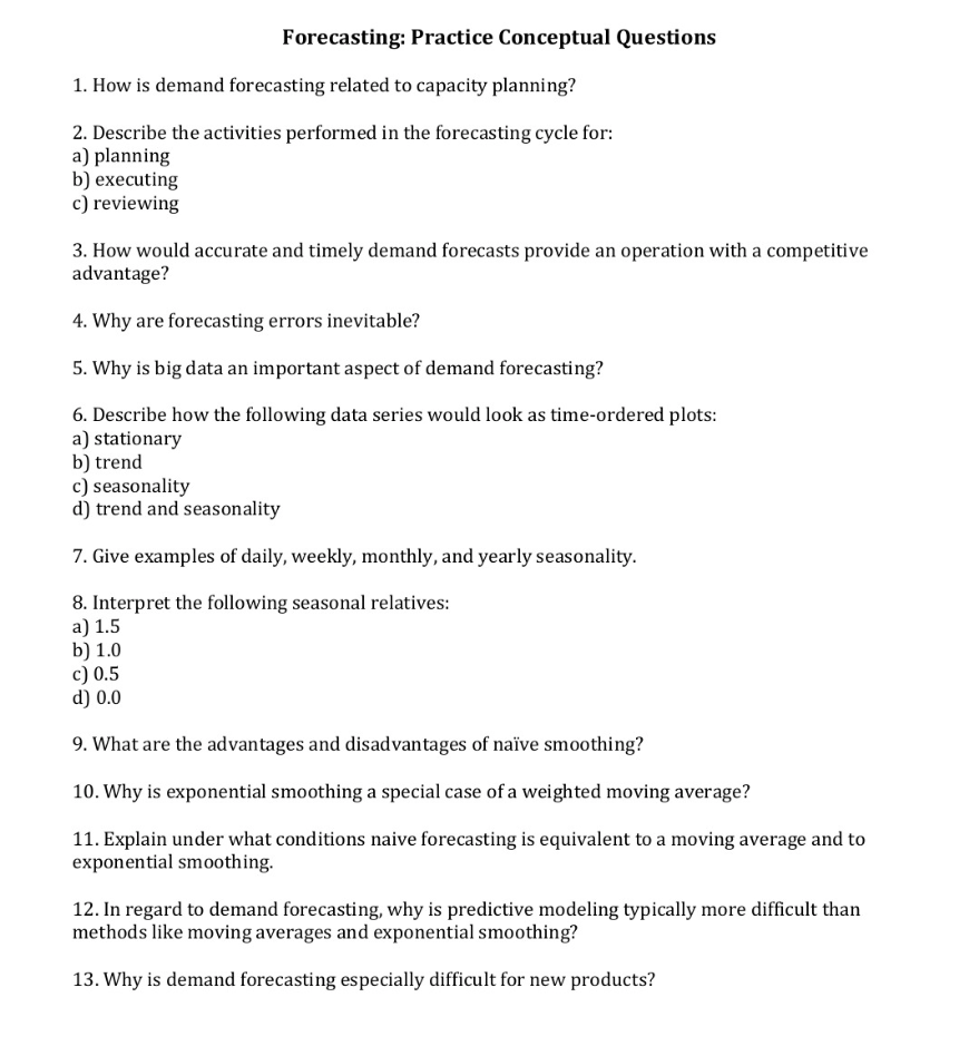 Solved Forecasting Practice Conceptual Questions 1 How Is