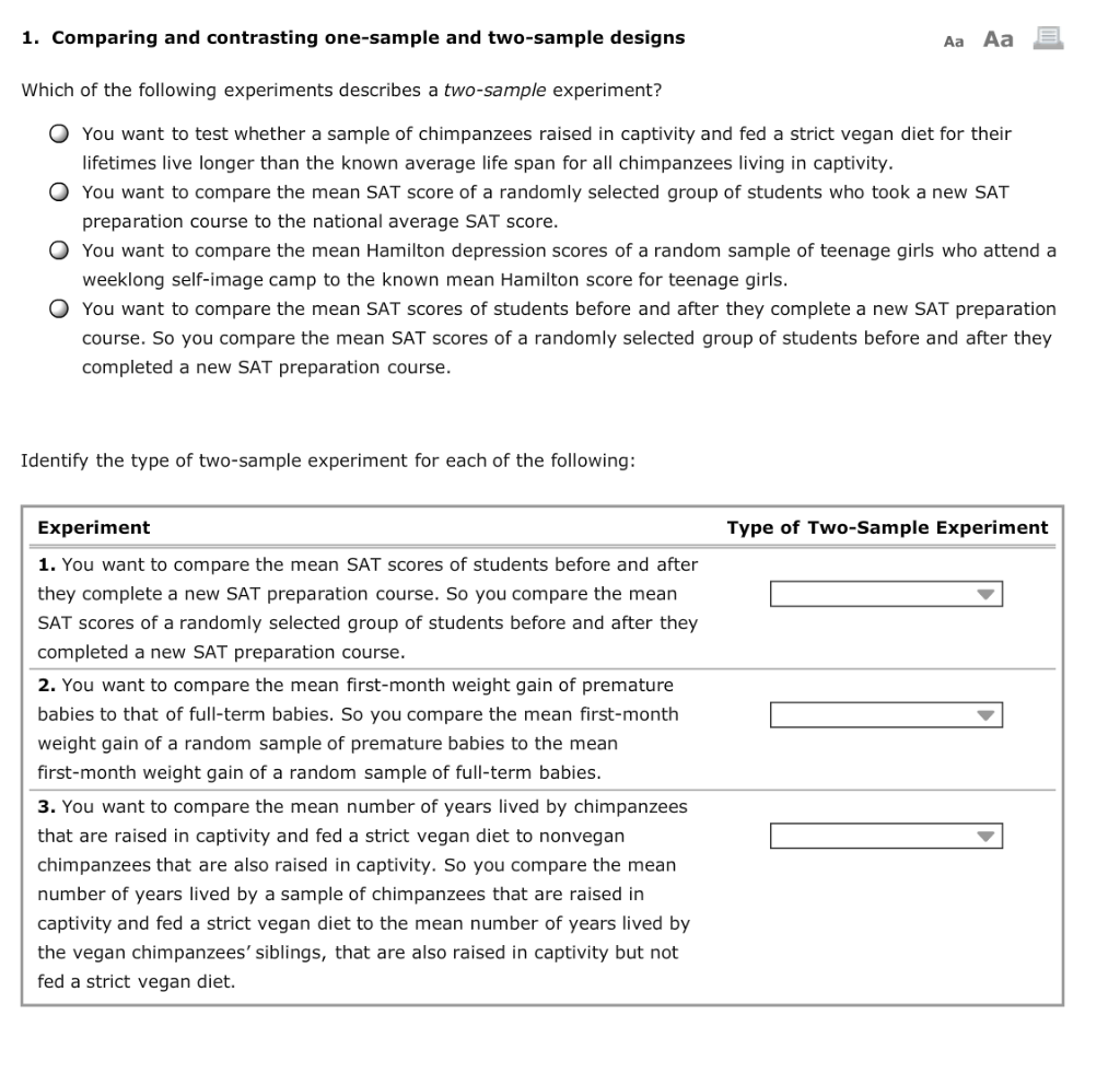 Solved 1. Comparing and contrasting one-sample and | Chegg.com